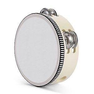 Flexzion Wood Handheld Tambourine Adults 6-Inch Double Row 8-Pair Jingles (Wood) - Percussion Round Tamborines Musical Instrument with Metal Zills