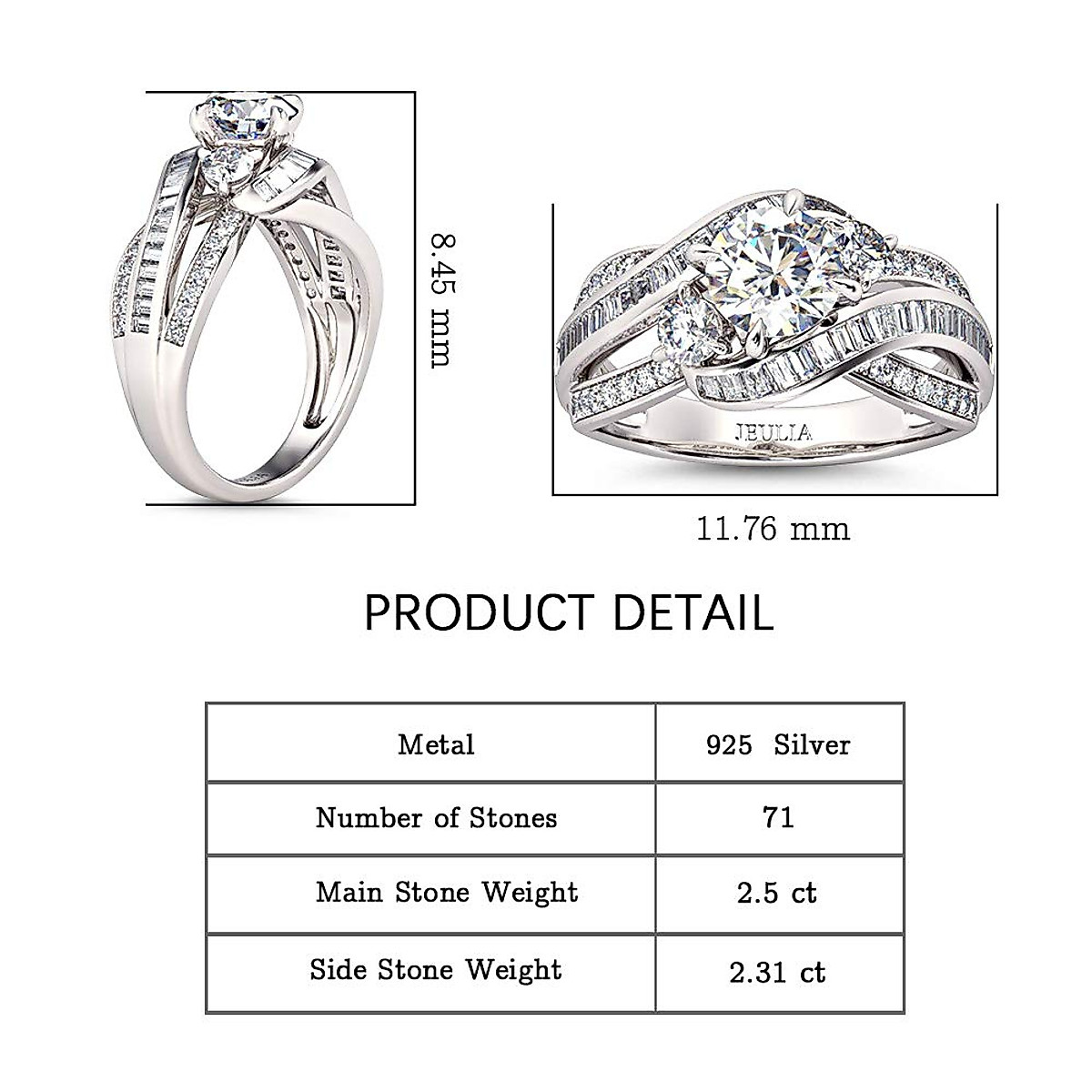 Jeulia Three Stone Round Cut Sterling Silver Ring Intertwined Engagement Rings for Women Cubic Zirconia Diamond Crossover Statement Ring Set Anniversary Promise Bridal Set with Gift Box (7)