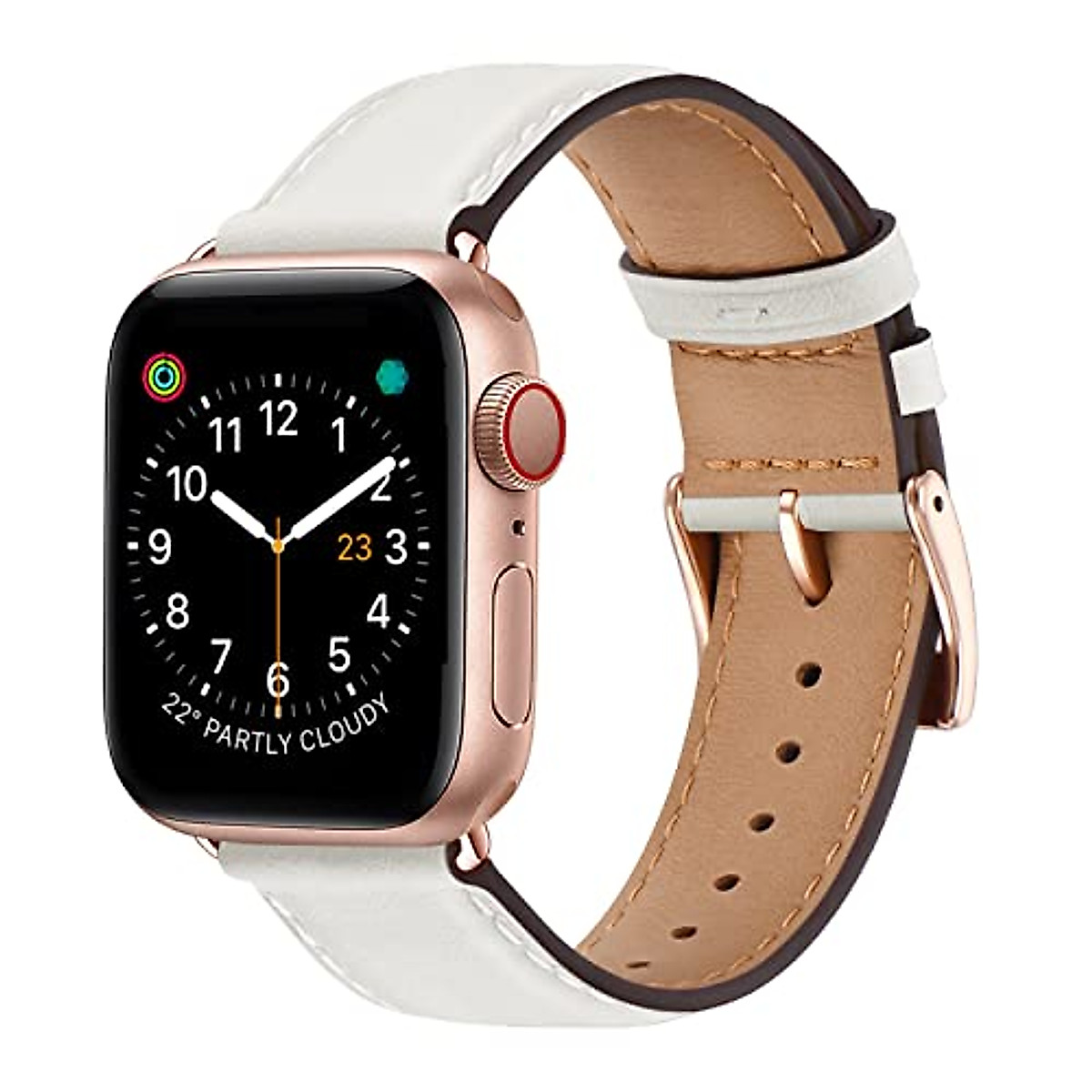 OMIU Square Bands Compatible with Apple Watch Band 38mm 40mm 41mm 42mm 44mm 45mm 49mm, Genuine Leather Wristband Starp for iWatch SE Series 8 7 6 5 4 3 2 1 Utral for Women Men(Ivory White/Rose Gold)