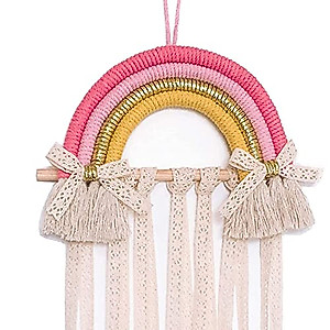 UKYLIN Bow Holder for Girls Hair Bows, Hair Clips Holder Rainbow Bow Organizer Hair Accessories Storage Wall Hanging Decoration for Girls Room Bedroom Living Room (Pink)