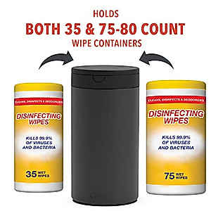Spectrum Decorative Disinfecting Wipes Container (Black) - Refillable Dispenser for Bathroom, Kitchen, Classroom, Countertop, & Home Storage / Stainless Steel & Rust-Resistant
