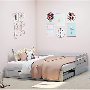 Alaterre Furniture Jasper Twin to King Extending Day Bed with Storage Drawers, Dove Gray
