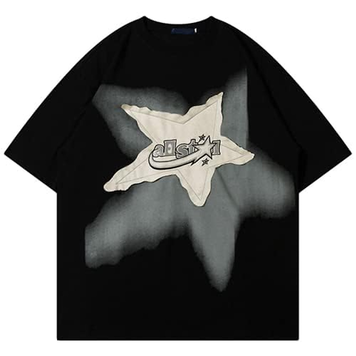 Ponitrack Unisex Y2k Shirts Oversized Graphic Tees Casual 90s Star Print Short Sleeve Vintage Tops Streetwear (Black,M,Medium)