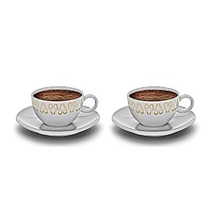 Arzum Okka Turkish Coffee Cups, Set of 2, Porcelain, in Black Giftbox,White