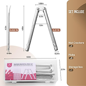 Drincarier Lobster Crackers and Picks Set, 10-Piece Crab Leg Cracker Tools - Stainless Steel Seafood Crackers & Forks Nut Cracker Set - Dishwasher Safe