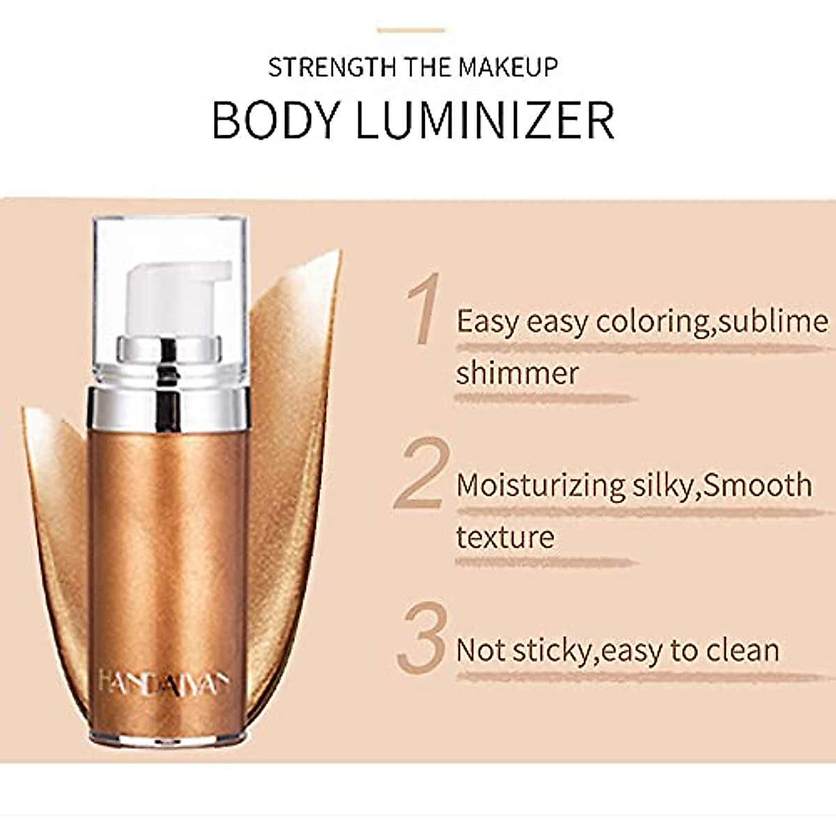 Go Ho Face Body Illuminator,Liquid Highlighter Makeup Moisturizing Face Luminizer,Waterproof Smooth Liquid Spray Shine Shimmer Glow Foundation - Bronzer Body & Face(#3 Bronzer Golden)