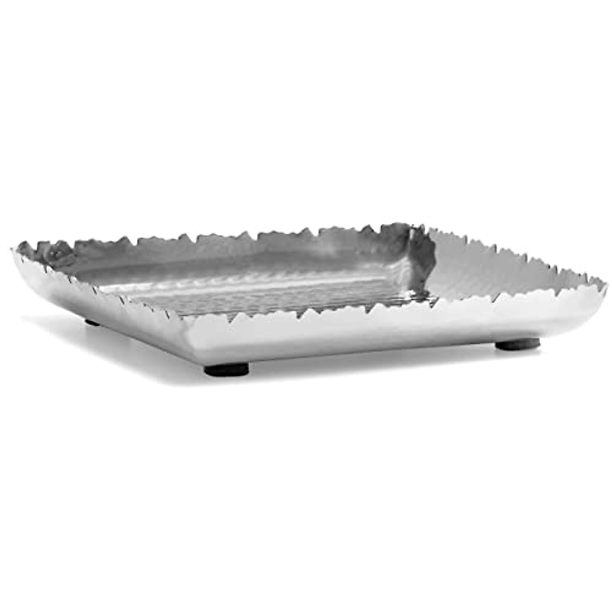 Red Co. 8” x 8” Square Decorative Silver Hammered Metal Serving Platter Tray with Torn Rim, Small