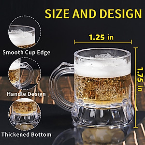 YAXINRUI Mini Beer Mug Shot Glasses, 1 oz Beer Shot Glasses Plastic Beer Mug Shot Beer Tasting Glasses for Beer Fest, Birthday Weddings Party Supplies, BBQ and Picnics (1.75'' Tall, 12 Pieces)