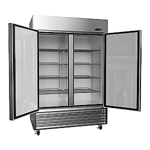 HIPOPLLER 54" W Double 2 Door Commercial Refrigerators, Stainless Steel Reach-in Commercial Fridge Cooler 49 Cu. Ft with 8 Shelves and LED Light, 115v for Commercial Kitchen, Restuarant, Bar, Shop