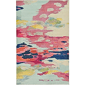 Unique Loom Estrella Collection Light Colors, Abstract, Modern, Vibrant Area Rug, 5 ft x 8 ft, Pink/Ivory