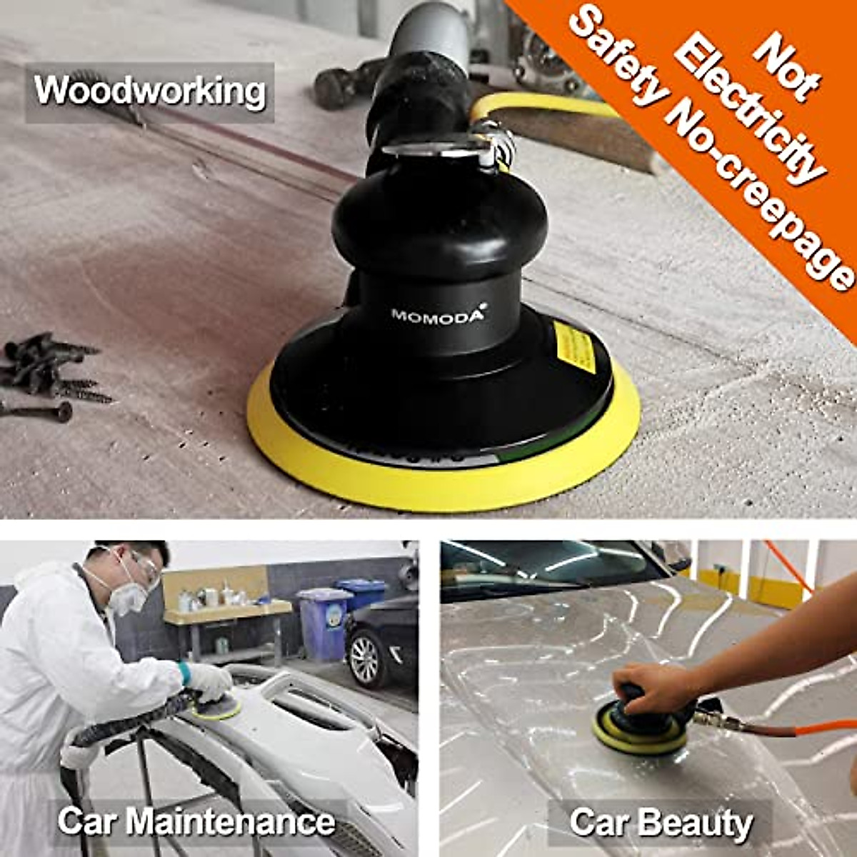 MOMODA Professional Air Random Orbital Sander, 6 inch Dual Action Pneumatic Sander Suitable for Heavy Duty and Connect to Vacuum Cleaner