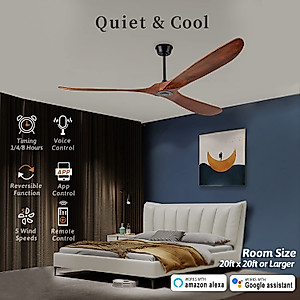 Chriari 70'' Ceiling Fan with Remote/App/Voice Control, Wood Ceiling Fan with 3 Walnut Blades and Reversible DC Motor, Supports 5 Speeds and Smart Timing, Compatible with Alexa/Google Assistant