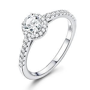 ZELORES 925 Sterling Silver Engagement Rings For Women 1 CT-2 CT 5A Cubic Zirconia Wedding Rings Round Solitaire Halo Promise Rings For Her Halo Ring Size 5-9(9)