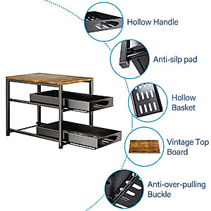 Under Sink Organizers and Storage, 2-Tier Sliding Under Bathroom Cabinet Storage Drawer Organizer with Solid Rustic Wood Top, Multi-purpose Under Sink Shelf Organizer for Home, Kitchen, Bathroom