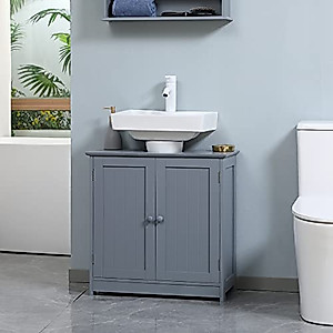 HOMCOM Under Sink Bathroom Cabinet with 2 Doors and Shelf, Pedestal Sink Bathroom Vanity Cabinet, Gray