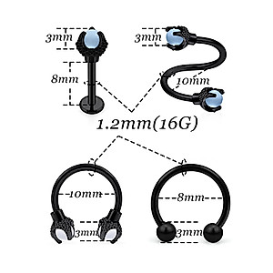 Vsnnsns 16G Lip Rings Stainless Steel Labret Jewelry Monroe Lip Rings Nail Cartilage Tragus Helix Earrings Studs Piercing Jewelry Medusa Piercing Jewelry for Women Men 16 Gauge Earrings 8mm Black