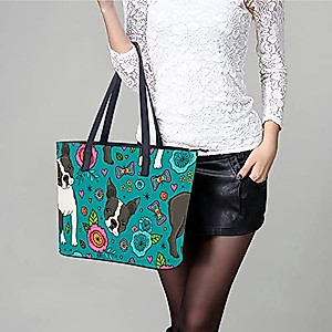 Womens Handbag Boston Terrier Dog Leather Tote Bag Top Handle Satchel Bags For Lady