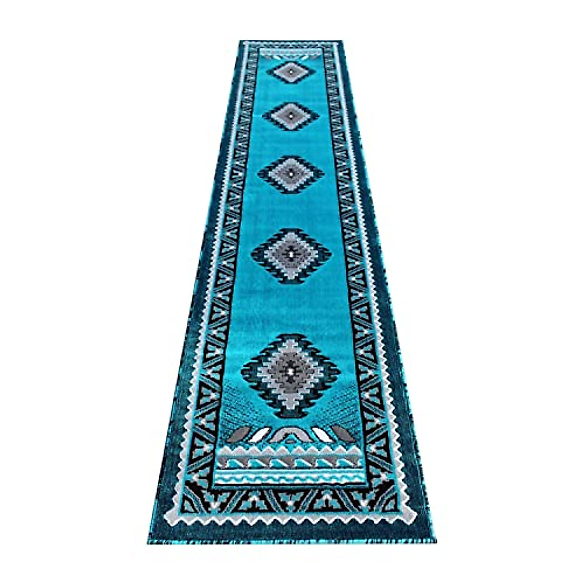 Flash Furniture Ventana Collection Southwestern Accent Rug - Low Pile Turquoise Olefin Rug - 2 x 10 Area Rug - Jute Backing - Hallway, Entryway, Bedroom, Living Room
