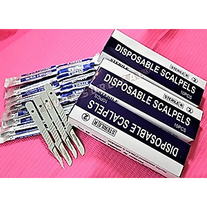 40 EA Disposable Scalpel Blades No.10#11#20 & #21 with Plastic Handle – Suitable for Dermaplaning, Crafts, Medical/Surgical Instruments/Equipment and More – Sterile and Individually Foil Wrapped