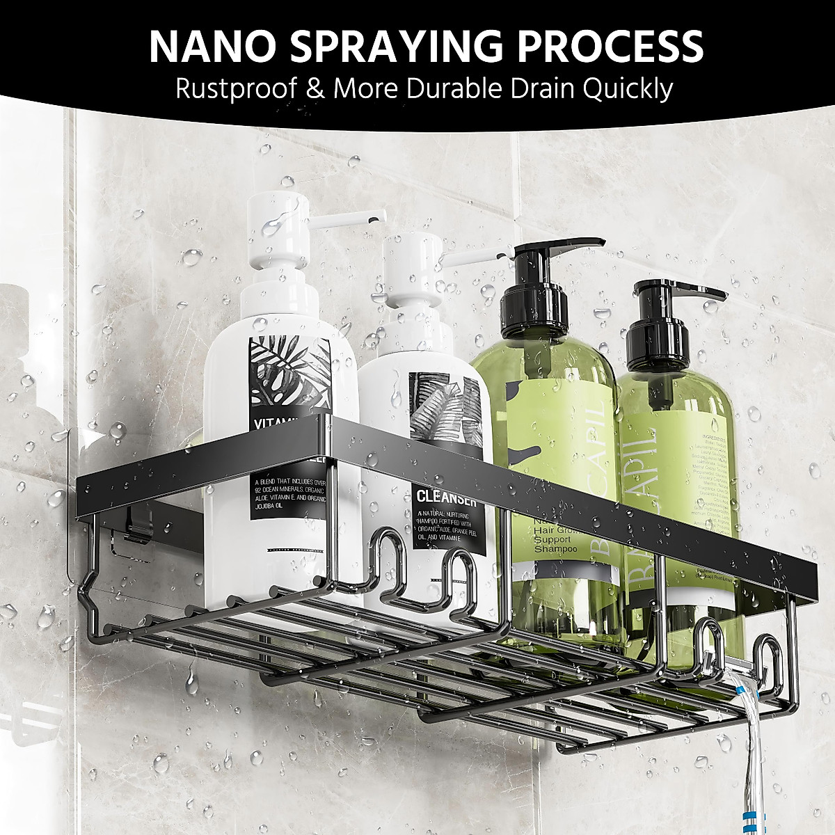 Moforoco 3-Pack Shower Caddy Basket Shelf with Soap Holder, No Drilling Traceless Adhesive Shower Wall Shelves, Rustproof Black Bathroom Shower Storage Organizer…