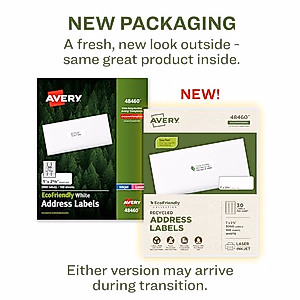 Avery EcoFriendly Recycled Address Labels, 1" x 2-5/8", White, Permanent Label Adhesive, 3,000 Printable Labels (48460)