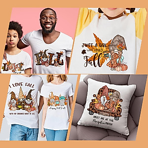 6 Sheets Thanksgiving Heat Transfers Vinyl Fall Iron On Transfers for T-Shirts Autumn Pumpkin Maple Leaf Gnome Design HTV Viny Appliques Sticker for Jean Pillow Cover DIY Decorations