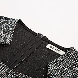 Women's Plaid Pencil Work Dress Cap Sleeve Elegant Tweed Wiggle Dress for Office Medium