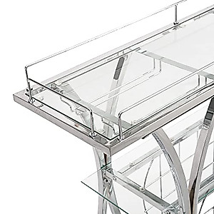 RARZOE Bar Serving Cart with Glass Holder&Wine Rack, Mobile Kitchen Serving Cart Wine Cart, 3-Tier Kitchen Trolley with Tempered Glass Shelves&Sliver-Finished Metal Frame for Home Dining Room(Silver)