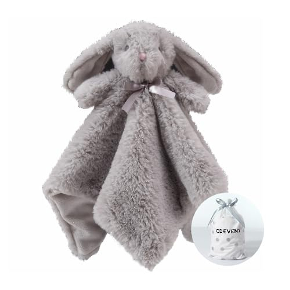 CREVENT Cozy Plush Baby Security Blanket Loveys for Baby Boys and Girls, Faux Fur Front + Mink Backing with Animal Face (Grey Bunny)