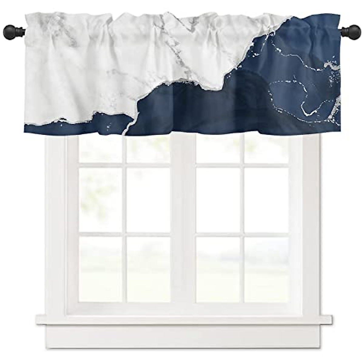 COLCE Valances for Windows Wild Marble Pattern Gold White Navy Ombre Curtain Valance for Kitchen Basement Window Curtain Decorative Rod Pocket Short Winow Valance Curtains 42" W x 12" L
