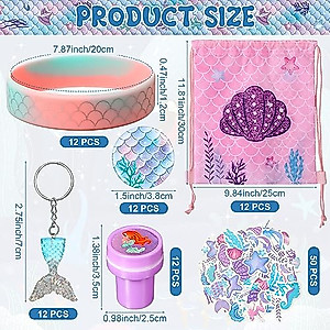 Sasylvia 110 Pcs Mermaid Party Supplies Favors Include Mermaid Silicone Bracelets Button Pins Mermaid Drawstring Bags Stamps Keychains Stickers for Kids Girls Mermaid Theme Birthday Party Supplies