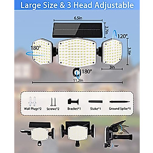 HAARAY Solar Lights Outdoor, 208 LED Super Bright Motion Sensor Lights with Stake, Wall Mount, IP65 Waterproof, 3 Head Adjustable Security Flood Lights for Garden Porch Pathway