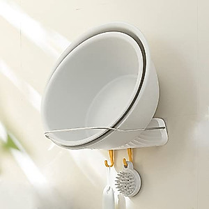 Poeland Folding Wash Basin Rack, Adhesive Wall Mounted Hanging Wash Basin Holder with Hook, Bathroom Basin Storage Stand