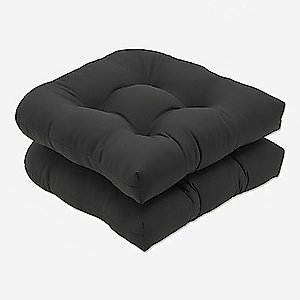 Pillow Perfect Fresco Solid Indoor/Outdoor Wicker Patio Seat Cushion Reversible, Weather and Fade Resistant, Round Corner - 19" x 19", Black, 2 Count