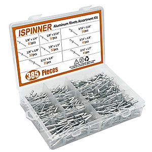 ISPINNER 385pcs 8 Sizes Aluminum Blind Rivets, Pop Rivets Assortment Kit (Silver)