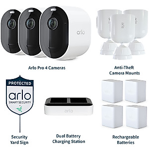 Arlo Pro 4 Spotlight Camera 3 Camera Security Bundle (2K Video, Color Night Vision, 2 Way Audio, Wire-Free, No Hub Needed) White - VMC4350P