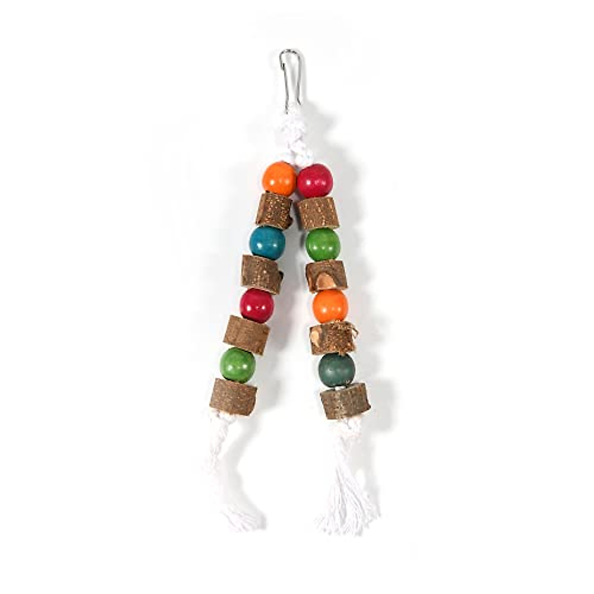 KAMOD Natural Wooden Birds Parrot Colorful Toys Chew Bite Hanging Cage Balls Two Ropes