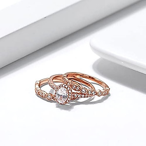 Ginger Lyne Collection Porsha 3 Ring Rose Gold over Sterling Oval Engagement Wedding Band Bridal Set Size 8