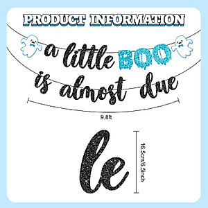 Halloween Ghost Baby Shower Party Decorations, A Little Boo is Almost Due Blue Baby Decor for Boy and Girl, Spooky Birthday Decorations Boo Banner
