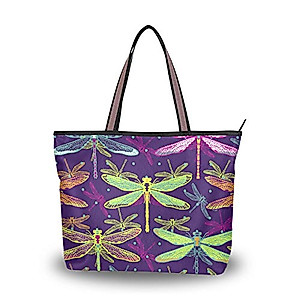Zip Tote Bag Colorful Dragonfly Women's Handbags Shoulder Bags Satchel Purse