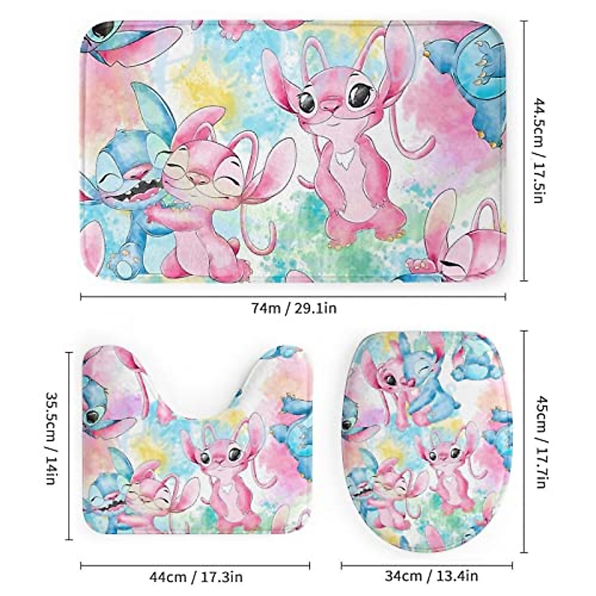 fmsnupz Cartoon Shower Curtain 4PCS Set, Cute Bathroom Decor with Non-Slip Rugs, Toilet Lid Cover and Bath Mat, Waterproof Fabric Shower Curtains with 12 Hooks, 70.8"x70.8"