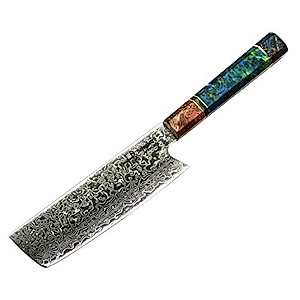 hajegato Damascus Chef Knife Unique One of Kind Handle Professional Japanese Chefs Kitchen Knife Vg10 67 Layers Damascus Steel Knive (Nakiri 7")