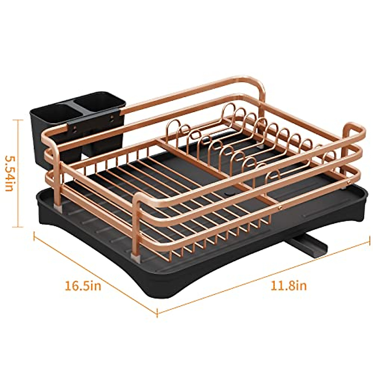 XILIDIA Dish Drying Rack with Drainboard, Aluminum Rust Proof Dish Dryer Rack with Removable Cutlery Holder and Drain Strainers for Kitchen Counter