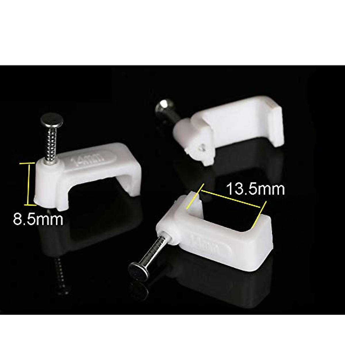 100 PCS 14mm Flat Ethernet Cable Wire Clips Single Coaxial Cable Clamps with Nail Flat Cable Wire Clips for Ethernet Cable Management