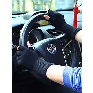 Pangda 2 Pairs Unisex Fingerless Gloves Half Finger Stretchy Knit Gloves Lengthen Wrist Mittens Winter Warm Gloves (Size 1, Black)