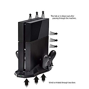 Vertical Stand Holder for PS4 Game Console with Dual Cooling Fan Dual USB Controller Charging Ports