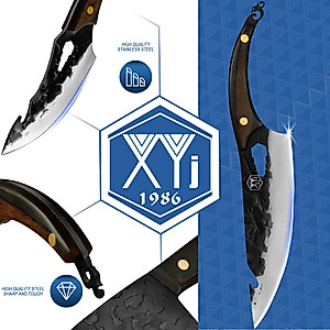 XYJ Authentic Since1986,Professional Knife Sets for Master Chefs,Camping Chef Knife Set with Bag,Sheath,Culinary Kitchen Butcher Meat Knives,Slicing Cooking Cutting,Full Tang,High Carbon Steel
