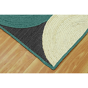 CASAVANI Collection Square - Area Rug 4x4 Black & Multi Pattern Braided Jute Rug Geometric Kilim Rug Indoor Outdoor Use Carpet Flatweave Rugs for Bedroom Bedside Mat Dining Table Mat & Hall