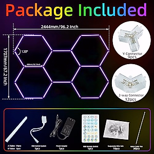 SCONPARK RGB Hexagon Garage Lights,Dimmable LED Hexagon Lights,Large Size Hex Lights for Wall/Ceiling,DIY 358 Modes,Aluminum Base,3 Pin,for Garage Gym Gaming Room Music Room Studio