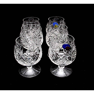 Russian European Cut Crystal Brandy Cognac Snifters, Vintage Old-Fashioned Glassware, Set of 6